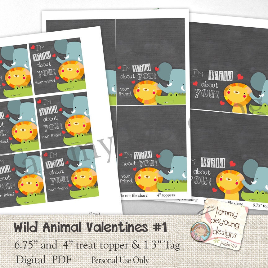 Valentine Treat Bag Toppers & Tag Wild Animal Valentines for | Etsy