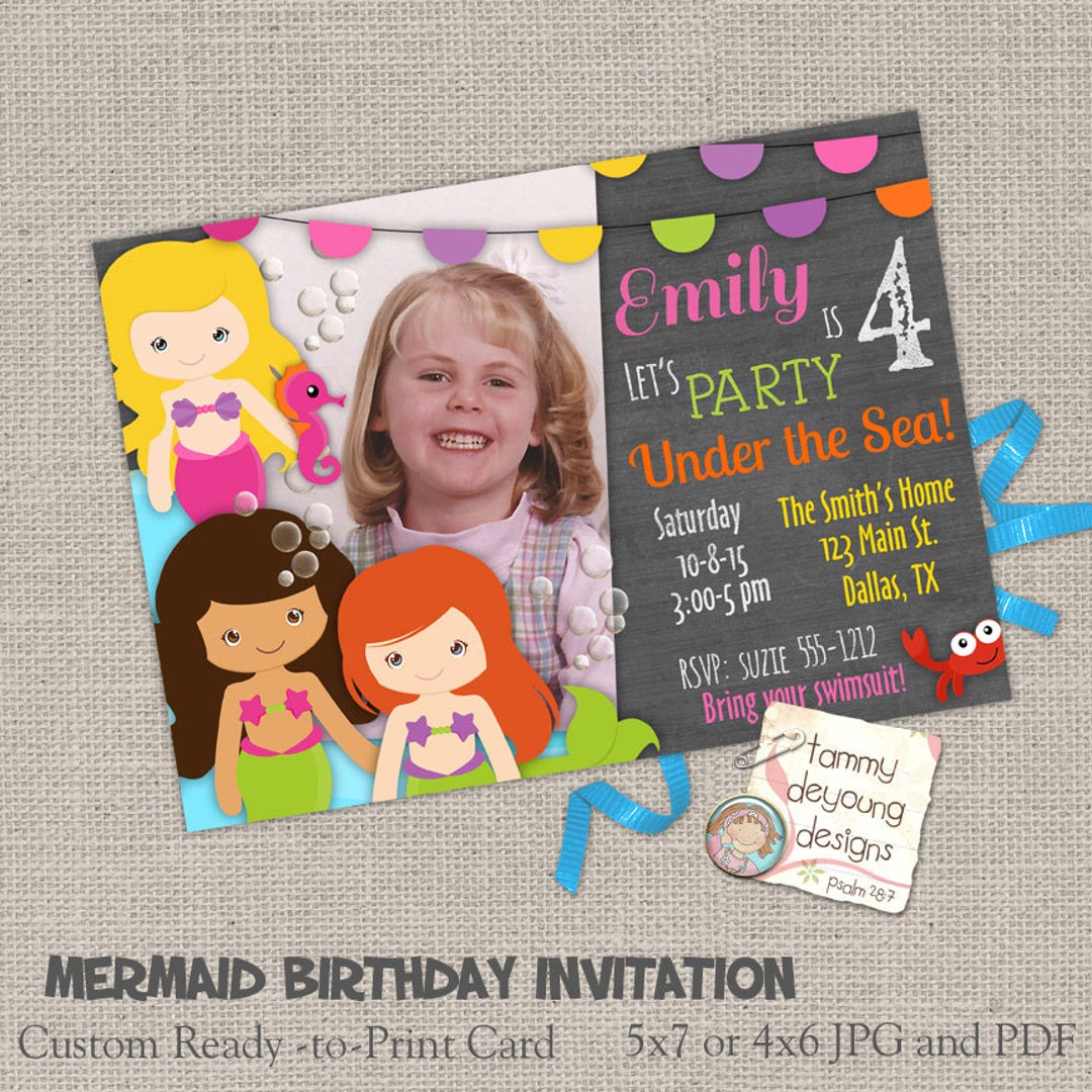 Mermaid Party Invitation Under the Sea Birthday Invite DIY Custom ...