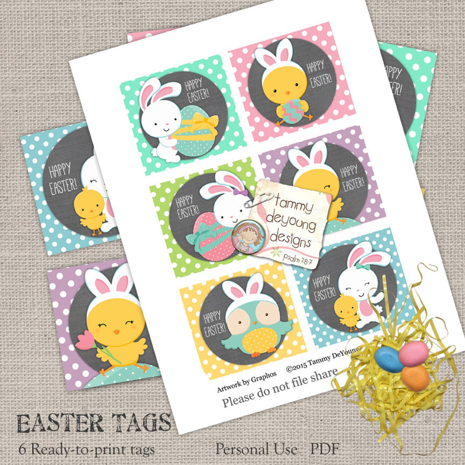 Easter Tags, Printable Easter Treat Labels, Instant Download Treat Bag ...