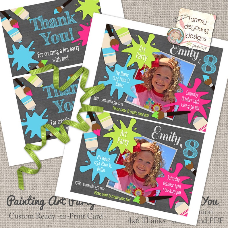 Art Party Invitation painting Party Invite for Girls Custom - Etsy