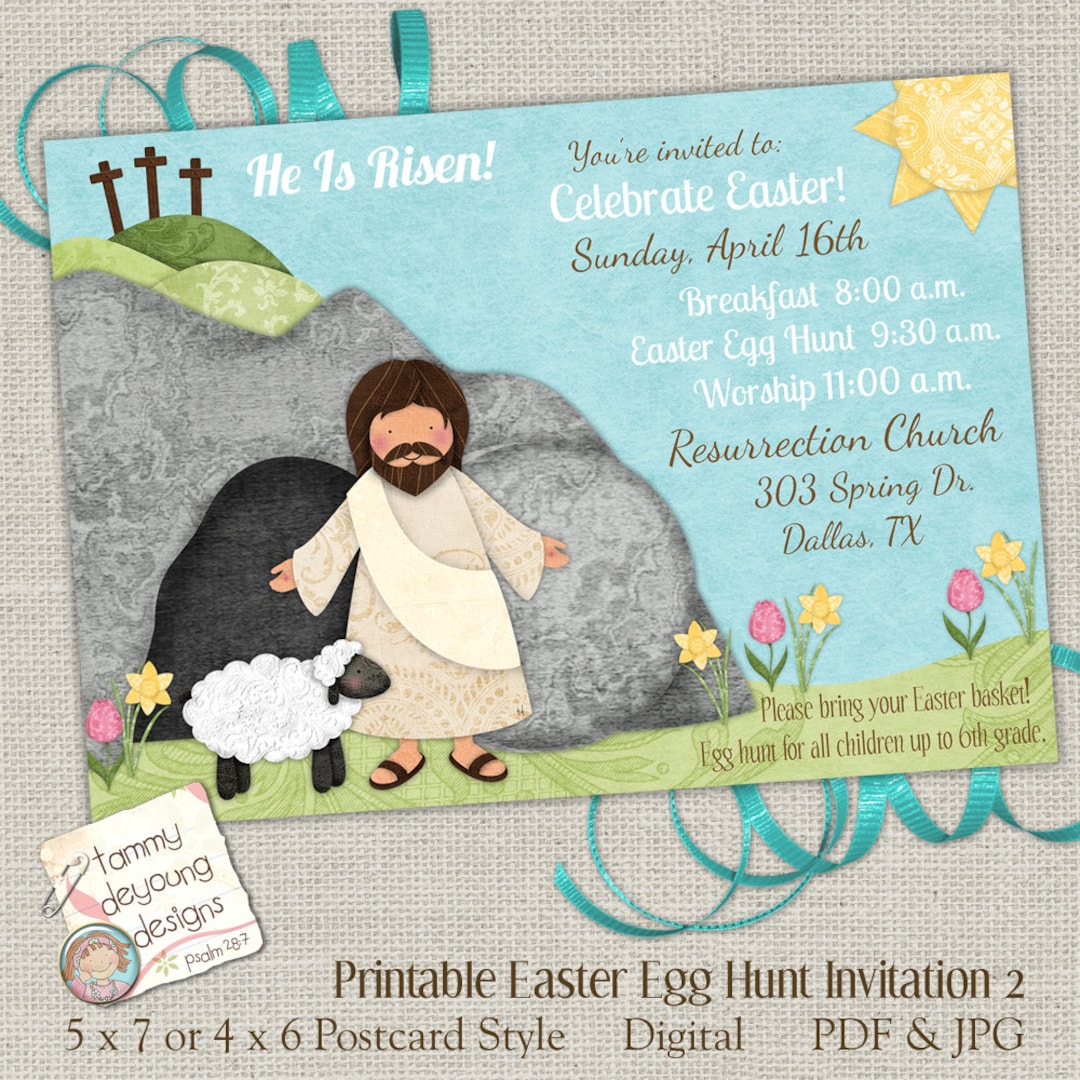 Religious Easter Egg Hunt Invitation, Easter Worship Invite, Easter ...