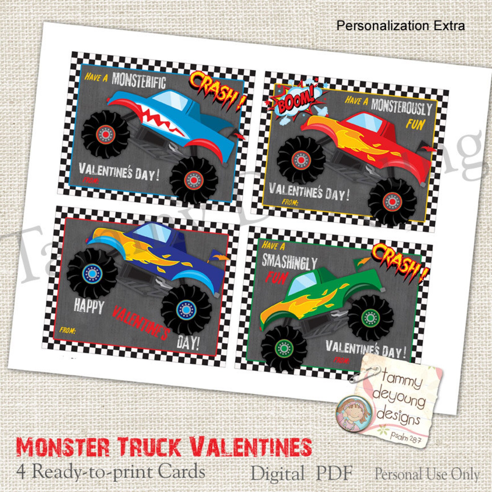Monster Truck Valentine Cards for Kids Boys Valentines - Etsy