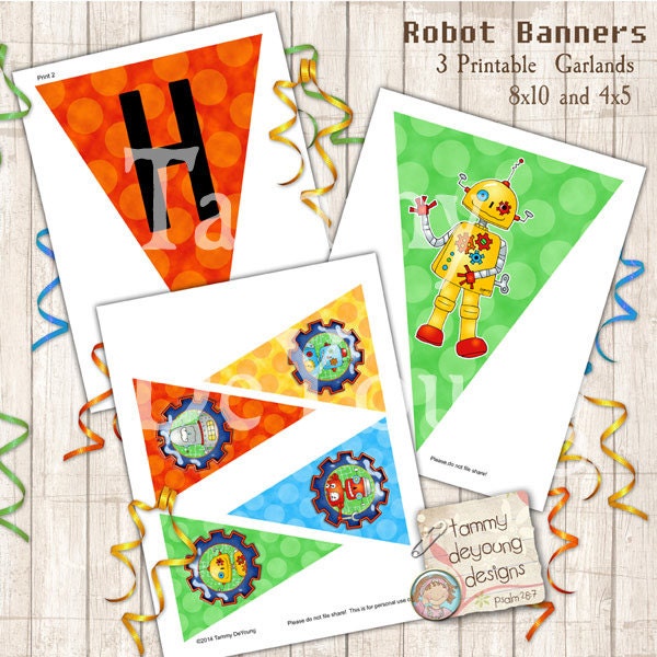 Robot Party Banner Printable Kids Birthday Party Garland - Etsy UK