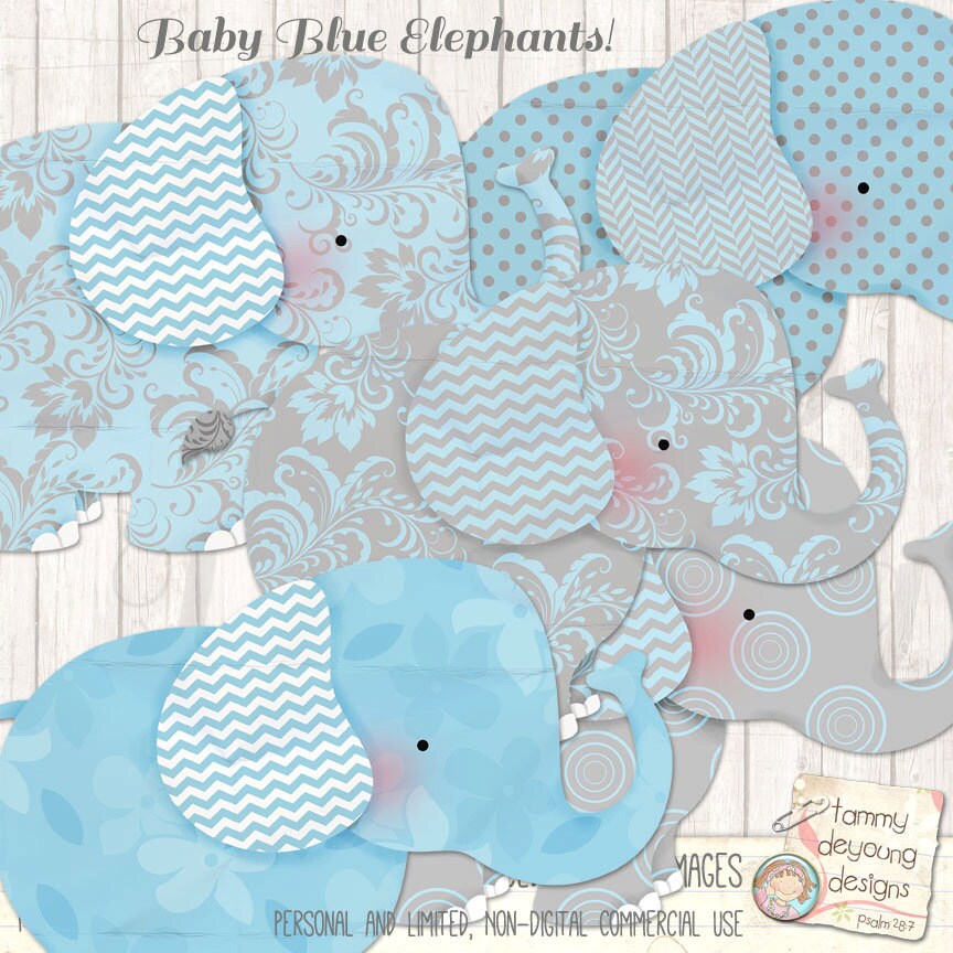 Elephant Clip Art Blue and Gray Elephant Clipart Digital | Etsy