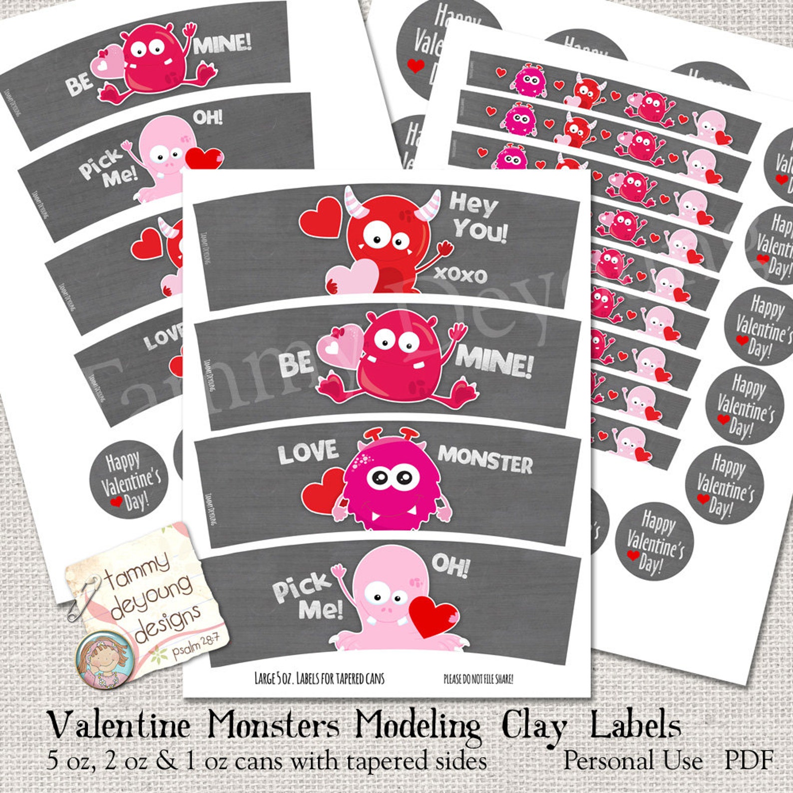 Monster Valentine Party Favors That Fit Play Doh® Cans, Valentine ...