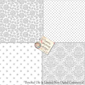 Silver Glitter Digital Paper, Faux Glitter Backgrounds With With Hearts ...