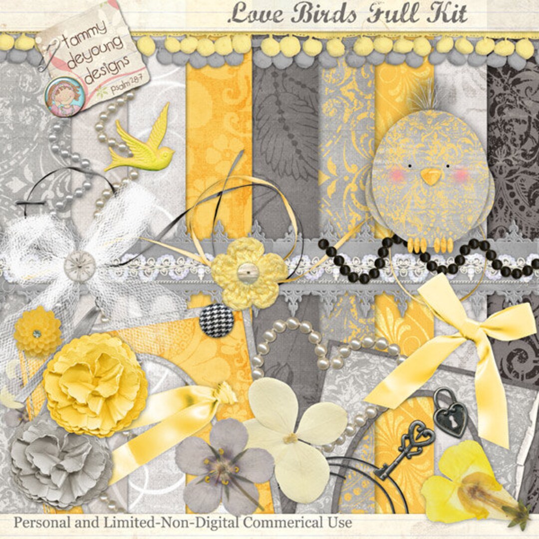 Yellow and Gray Digital Scrapbook Kit, Grey & Yellow Papers, Shabby ...