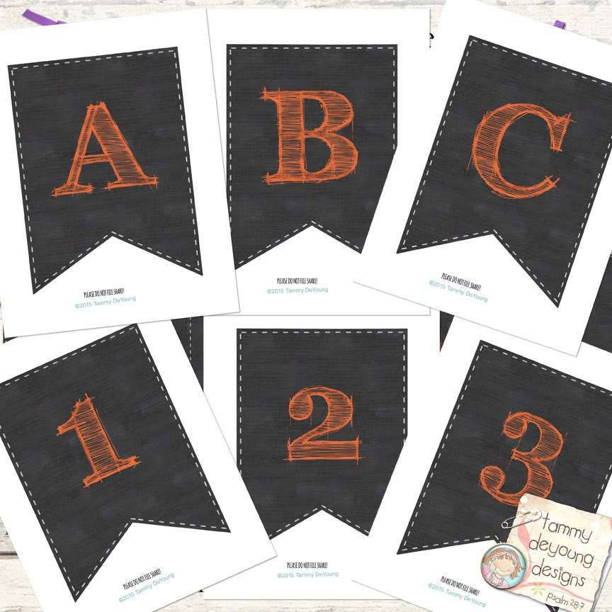 Digital Chalkboard Banner, Printable Alphabet Garland, Graduation ...