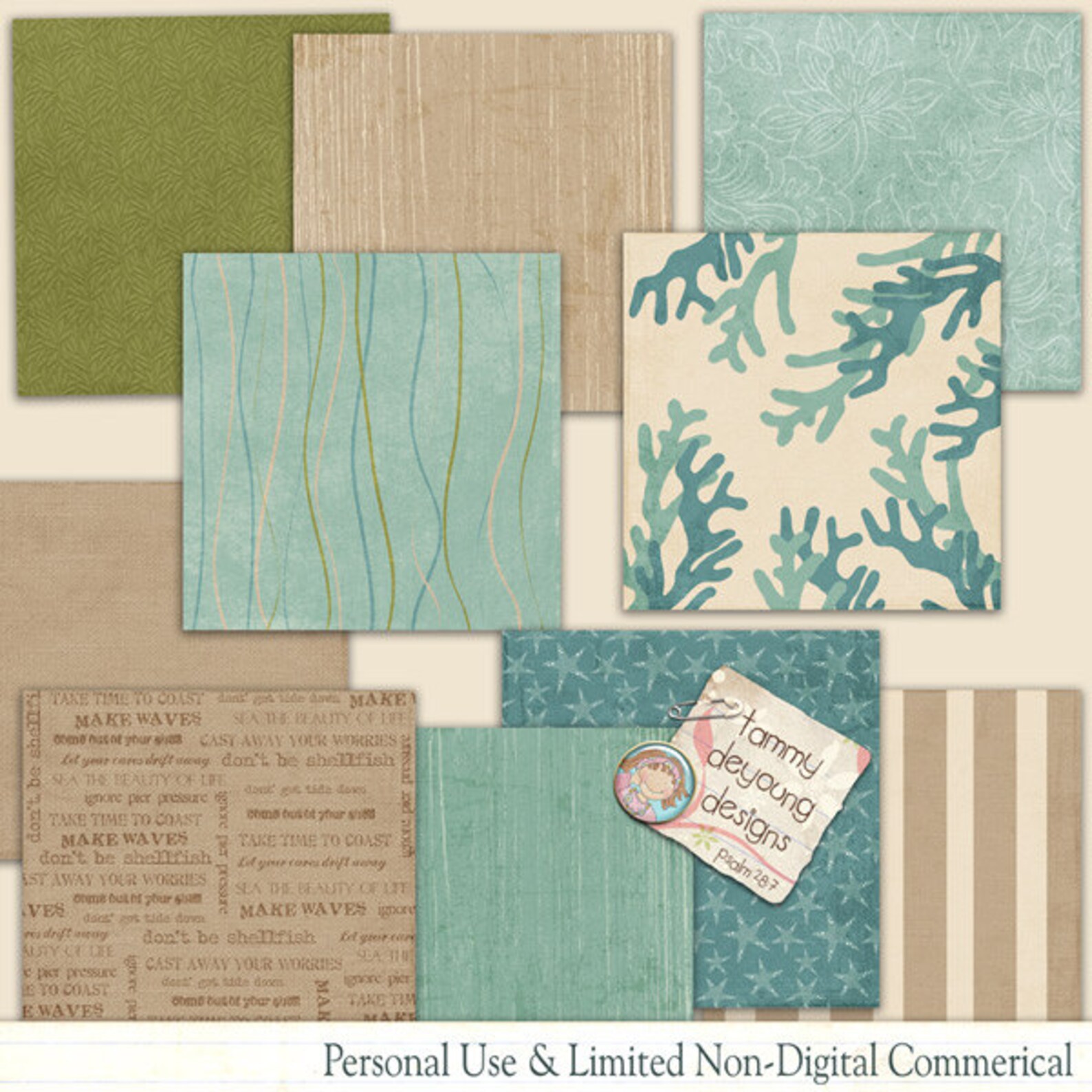 Beach Digital Papers Ocean, Sea Shore Sand Colors for Invitations ...