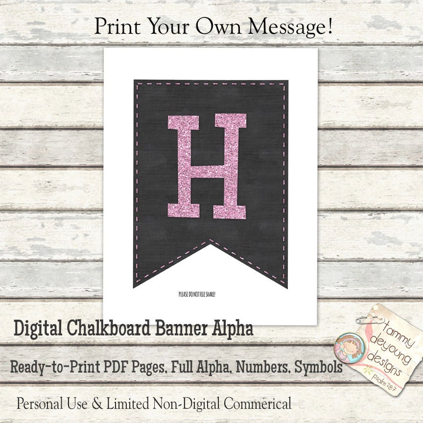 Printable Pink Glitter Banner Chalkboard Pennants Pink | Etsy