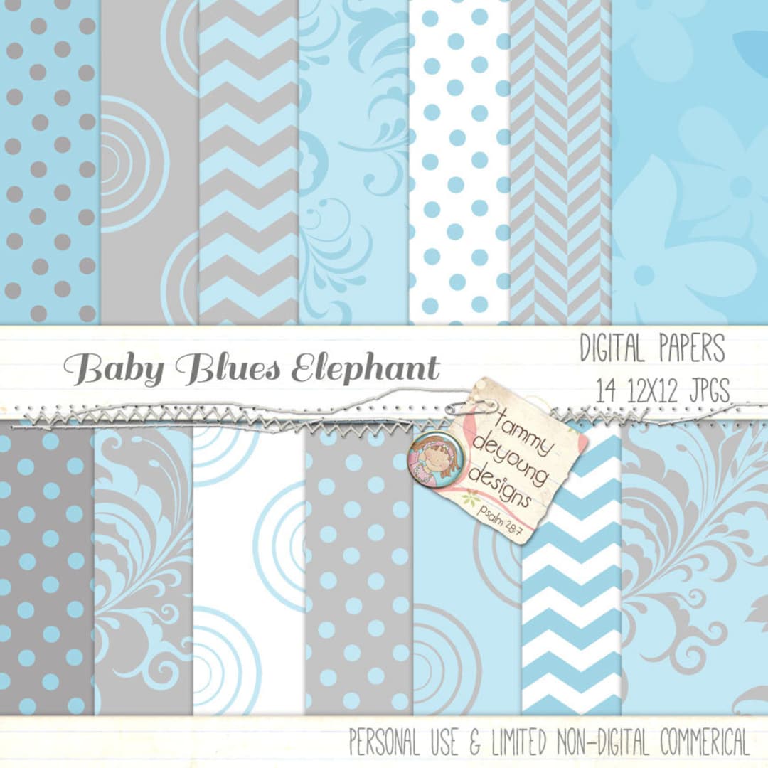 Blue & Gray Paper Digital Backgrounds for Nursery, Weddings, Scrapbooks ...