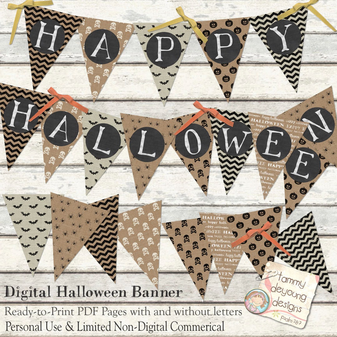 Halloween Banner, Burlap Halloween Garland, Printable Halloween Decor ...