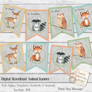 Woodland Animal Banner, Digital Alphabet Garland Woodland Baby Shower ...
