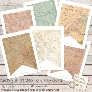 Old World Map Banner, Antique Map Garland, Shabby World Map Bunting ...