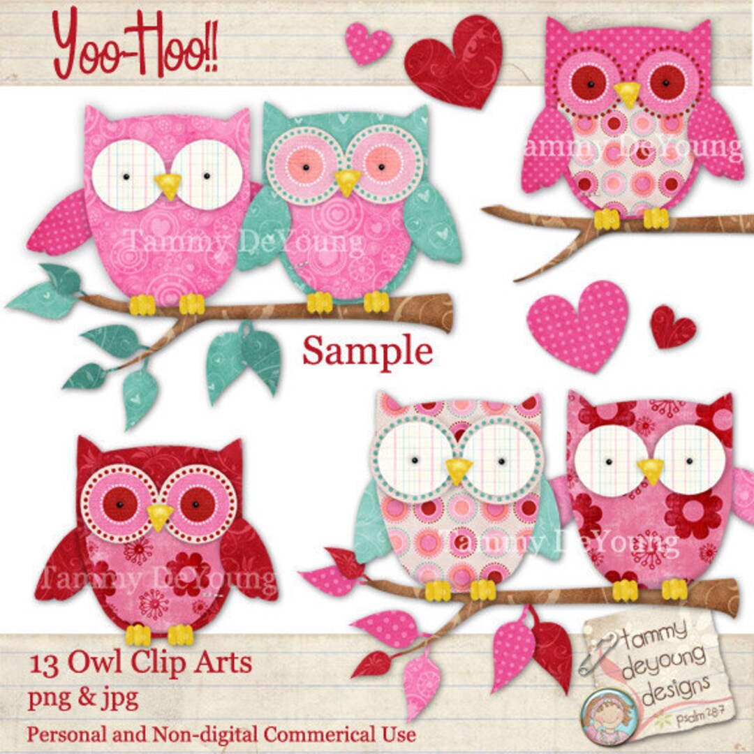 Valentine Owls Clip Art, Boho Owls, Digital Nursery Art Images for ...