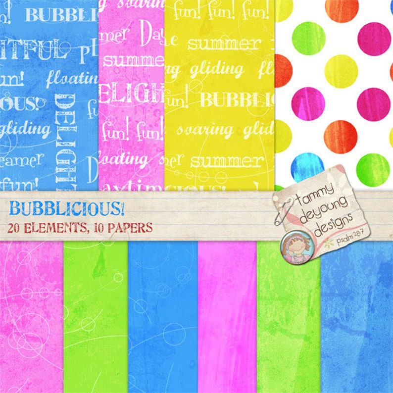 Bright Digital Paper Summer Fun Scrapbook Kit | Etsy