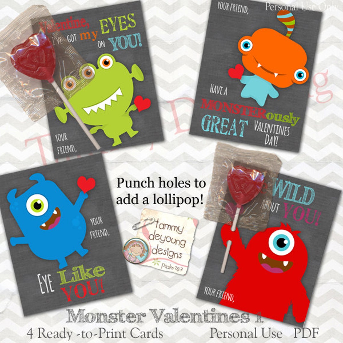 Monster Valentine Cards for Kids Boys Valentines DIY - Etsy