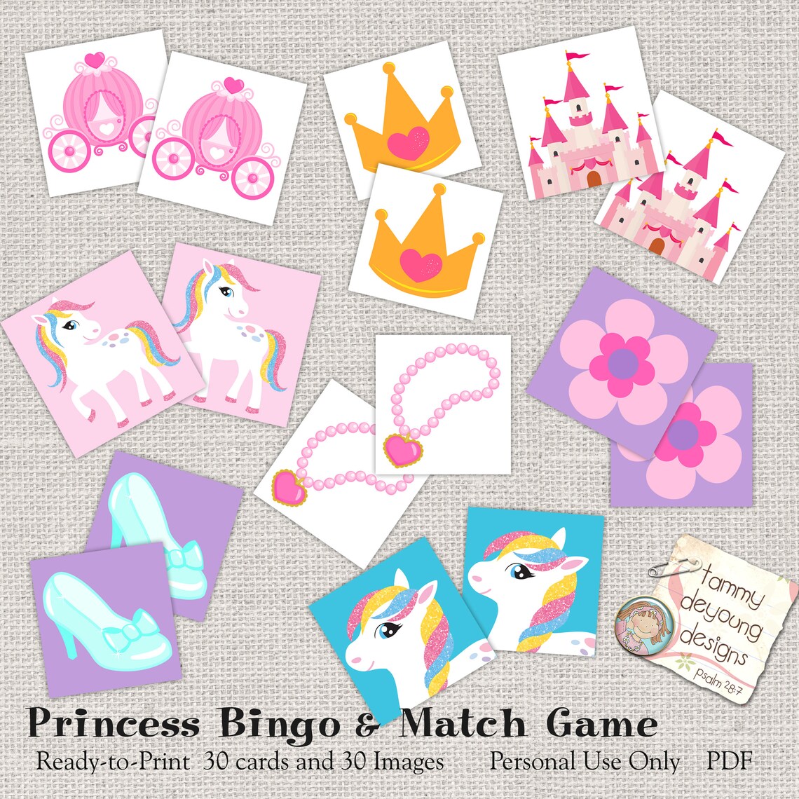 Princess Bingo Game Printable Birthday Party Bingo Princess - Etsy