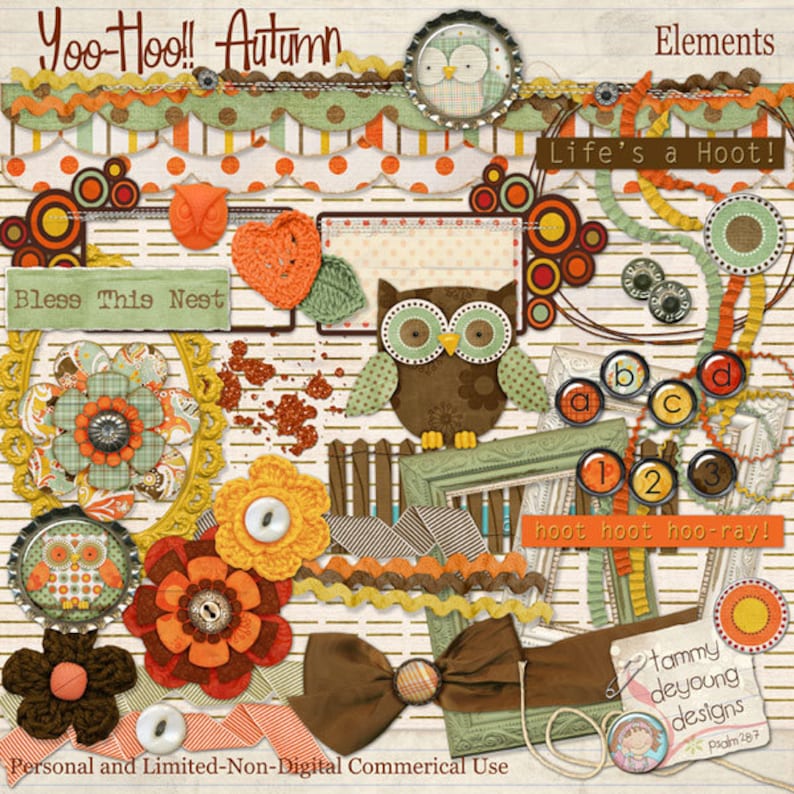 Thanksgiving Owls Scrapbook Kit Autumn Owl Clip Art Fall - Etsy