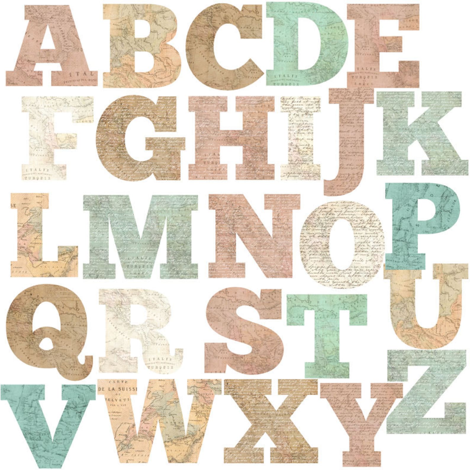 Old World Map Letters Map Clip Art Shabby Map Digital - Etsy Canada