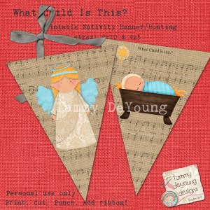 Christmas Mantle Garland, Christmas Bunting Printable Nativity Banner ...