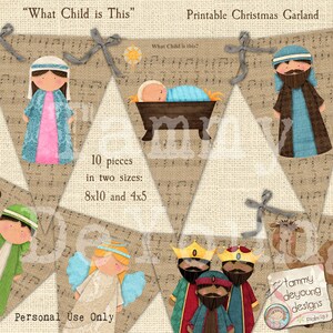 Christmas Mantle Garland, Christmas Bunting Printable Nativity Banner ...