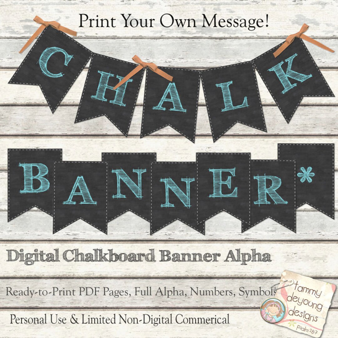 Blue Chalkboard Banner Printable, Instant Download Shabby Alphabet ...