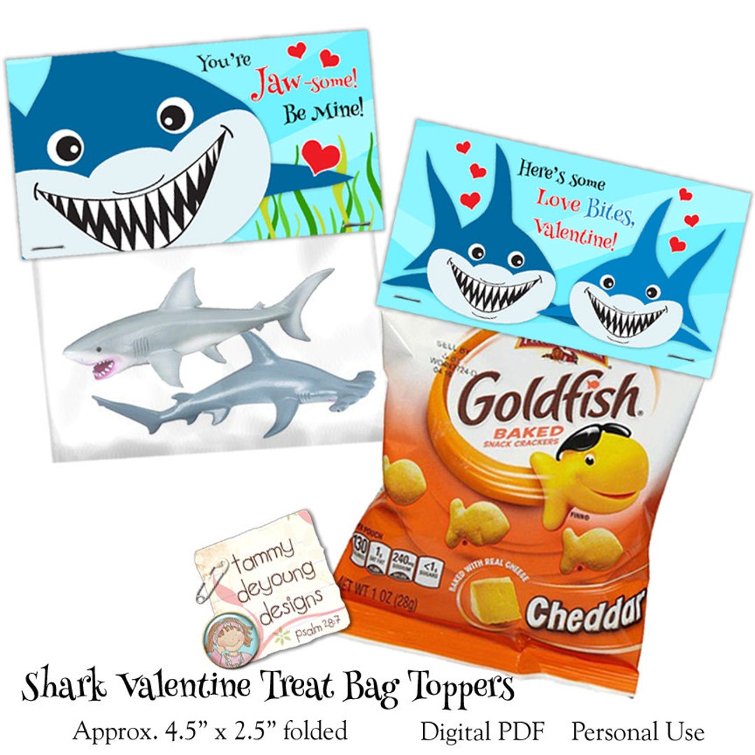 Shark Valentine Treat Bag Topper for Goldfish Crackers, Boys Valentine ...