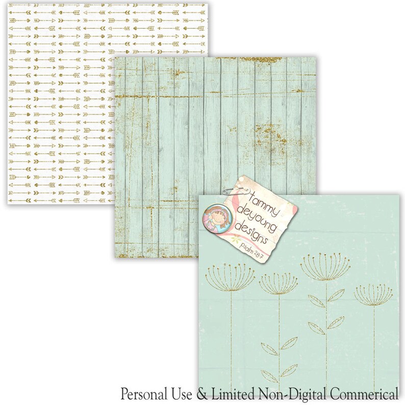 Mint & Gold Glitter Wedding Digital Papers Green With Arrows | Etsy