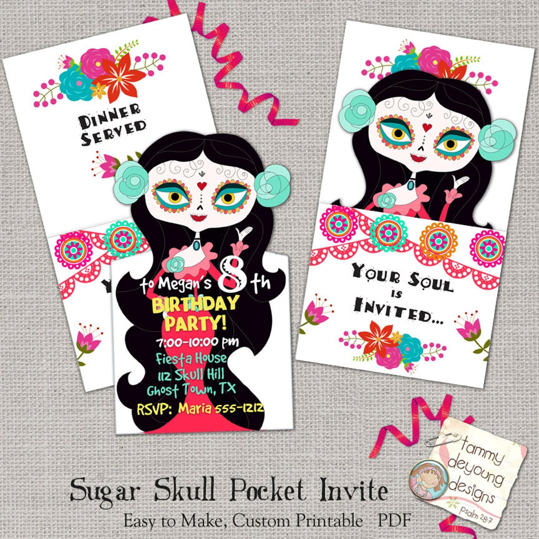Sugar Skull Party Invitation, Printable Birthday Party Invite, Day of ...