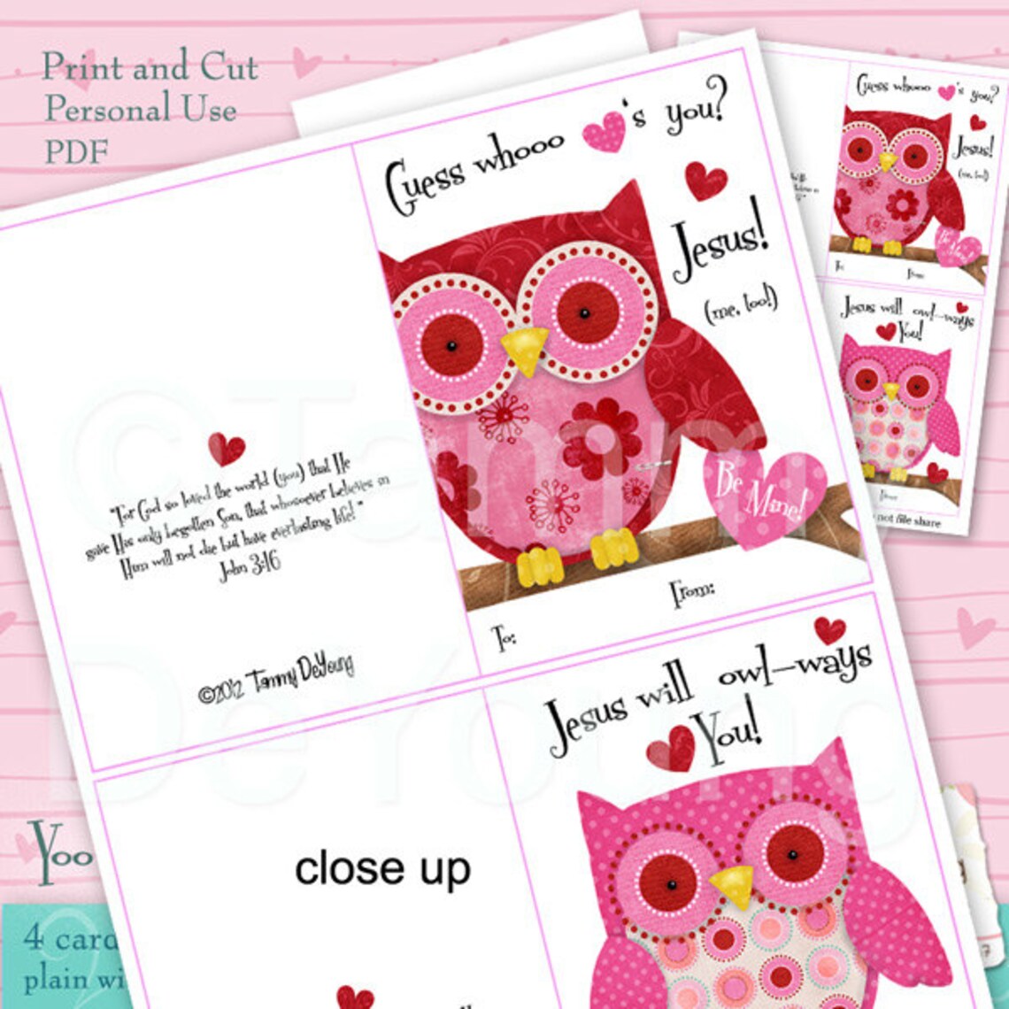 Owl Valentines Cards for Kids * Scripture Valentines *DIY Printable ...