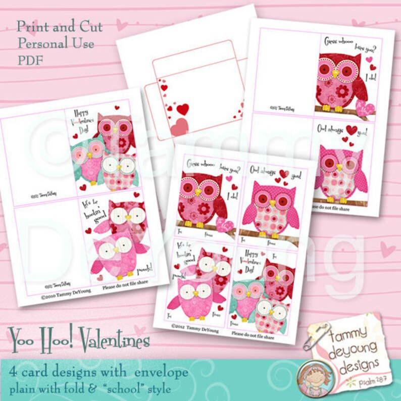 Owl Valentines Cards for Kids girls Valentines DIY Printable - Etsy