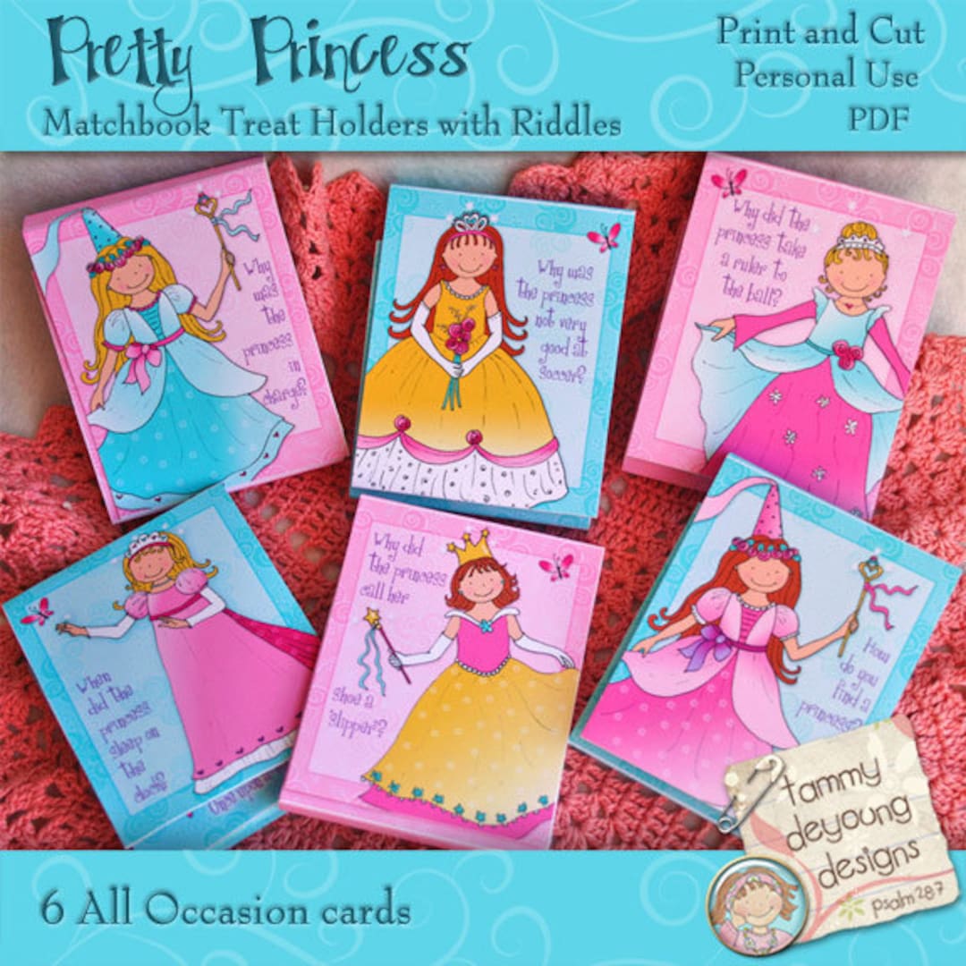 Princess Party Favors Printble Candy Cards With Riddles, Matchbook ...