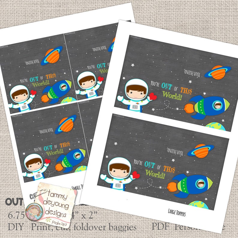Outer Space Valentine Treat Bag Toppers, Boy Valentine for Kids ...
