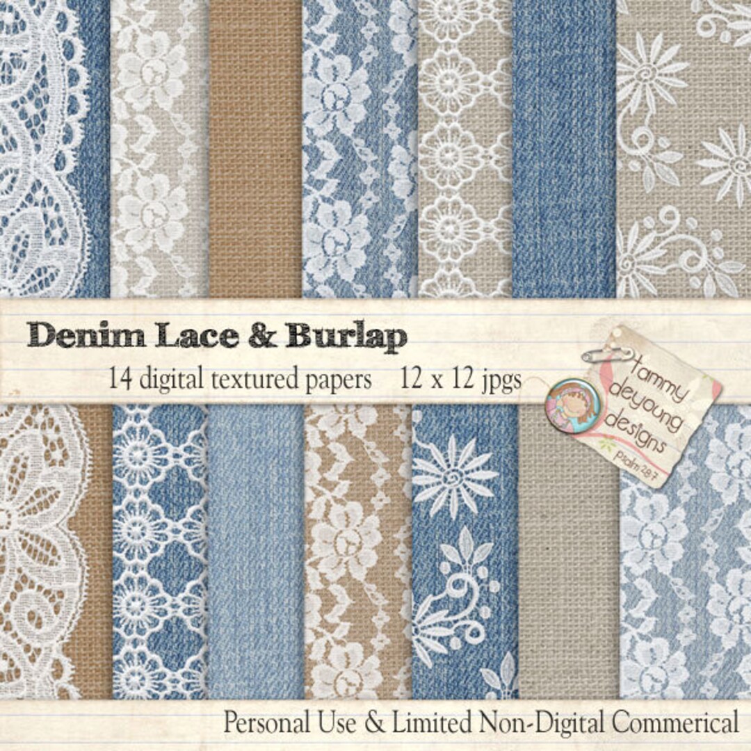 Burlap and Lace Digital Papers *denim, Lace and Burlap* for Shabby Chic ...