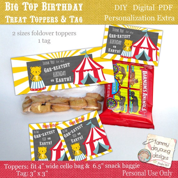 Circus Birthday Party Treat Bag Toppers & Tags Carnival - Etsy