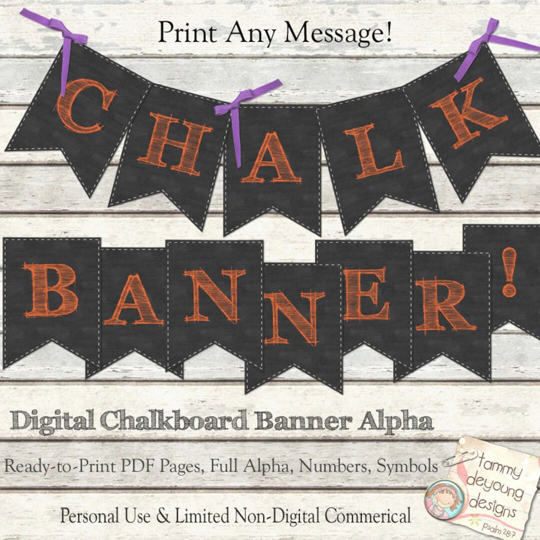 Digital Chalkboard Banner, Printable Alphabet Garland, Graduation ...