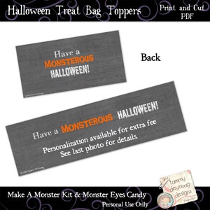 Monster Halloween Treat Bag Labels, Kids Halloween Party Favors, Make A ...