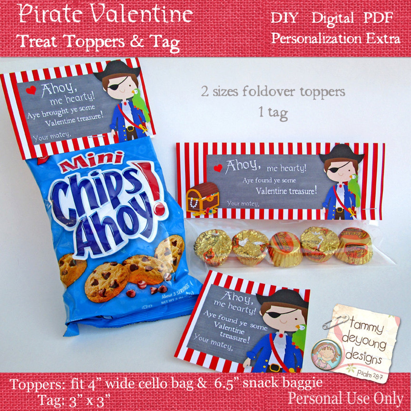 Pirate Valentine Treat Bag Toppers for Kids, DIY Printable Valentine ...