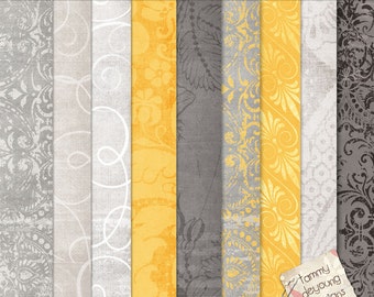 Yellow and Gray Digital Paper Backgrounds for Nursery | Etsy