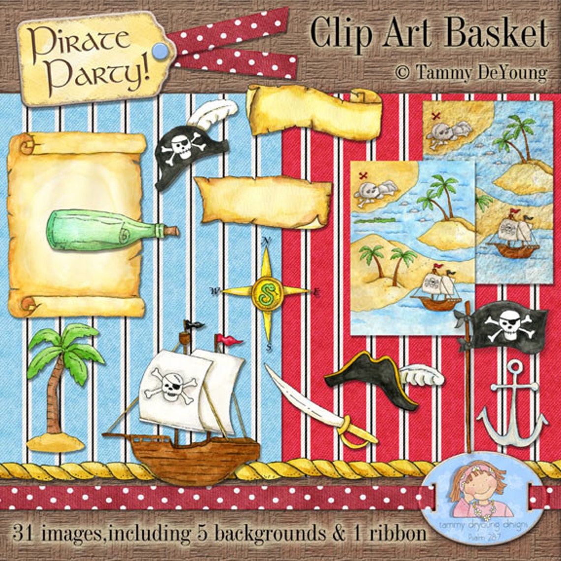 Pirate Clip Art Nautical Digital Paper Pirate Paper Pirate | Etsy