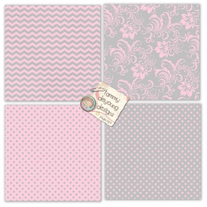 Pink and Gray Digital Paper Backgrounds for Nursery, Weddings ...