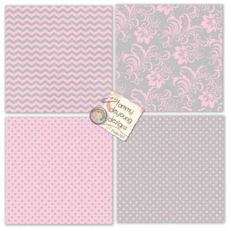 Pink and Gray Digital Paper Backgrounds for Nursery, Weddings ...