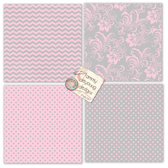 Pink and Gray Digital Paper Backgrounds for Nursery, Weddings ...