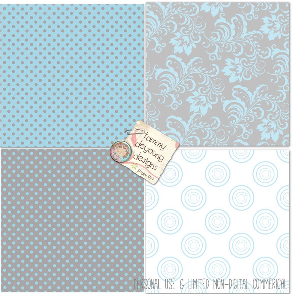 Blue & Gray Paper Digital Backgrounds for Nursery, Weddings, Scrapbooks ...