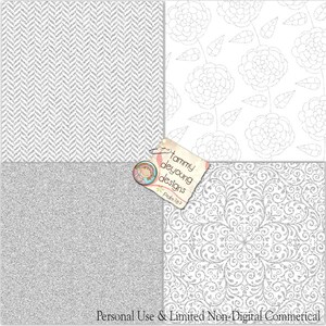 Silver Glitter Digital Paper, Faux Glitter Backgrounds With With Hearts ...
