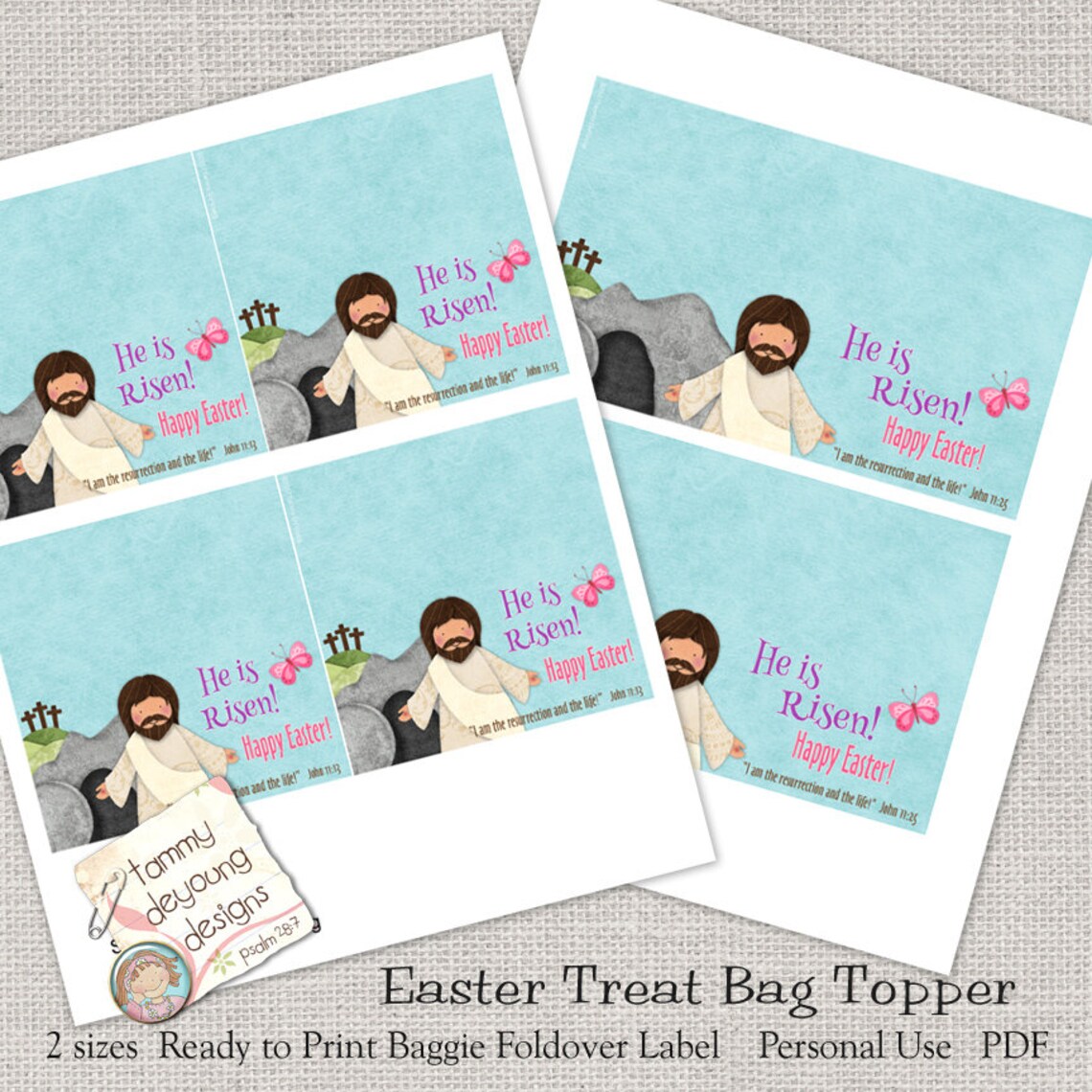 Christian Easter Treat Bag Toppers Printable, He is Risen Jesus Easter ...