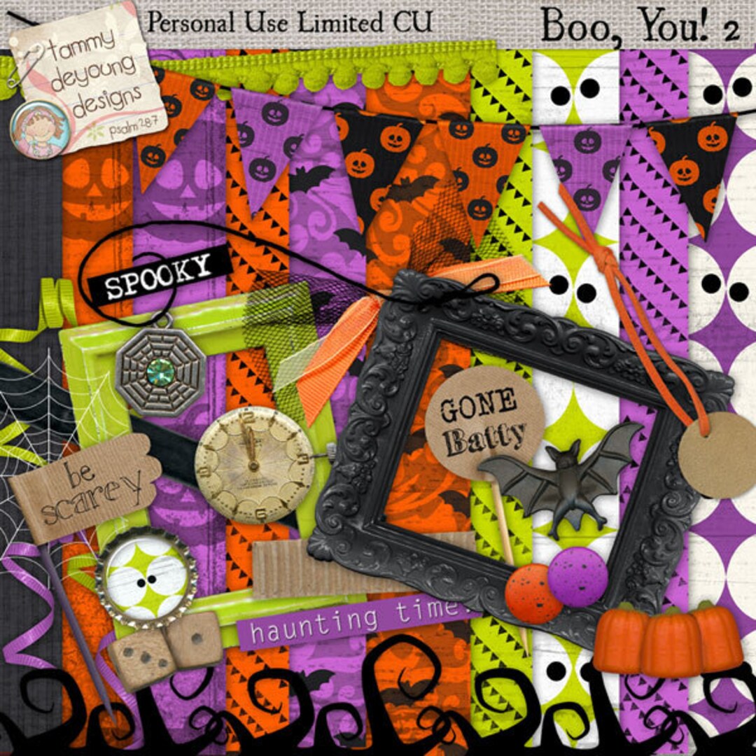 Halloween Scrapbook Kit, Digital Halloween Papers, Bright Halloween ...