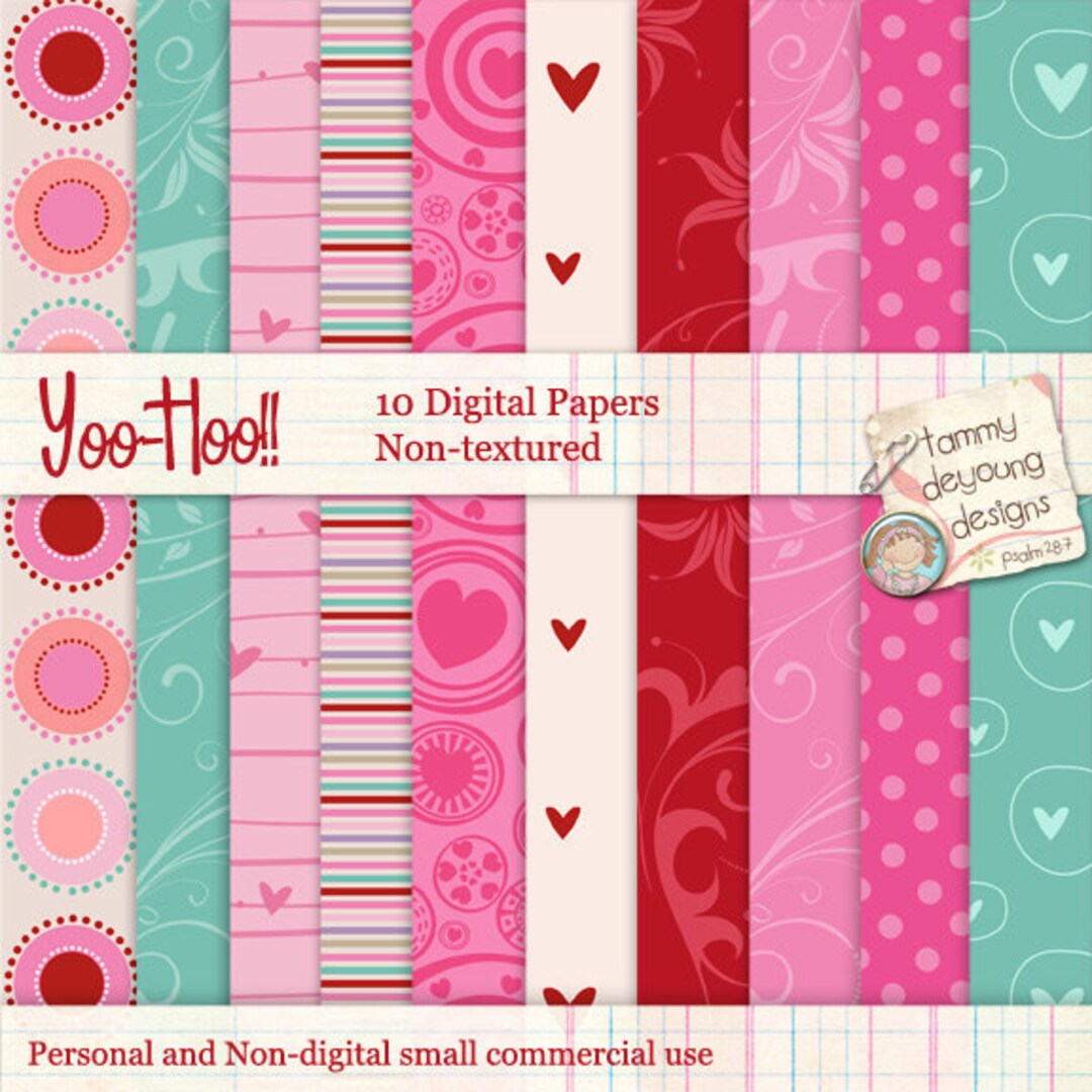 Red & Pink Digital Paper, Valentines Paper, Love Hearts Patterns ...