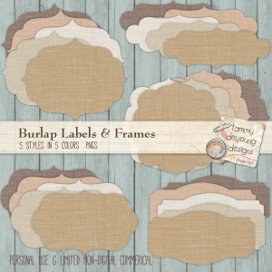 Digital Burlap Labels & Frames Clip Art Perfect for Shabby Cottage Chic ...